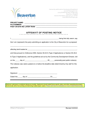 Fillable Online AFFIDAVIT OF POSTING NOTICE Fax Email Print - pdfFiller