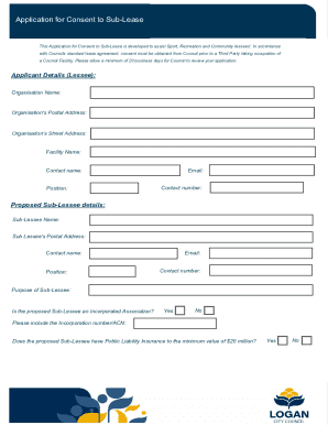 Fillable Online Consent to sub-lease council facilities application ...