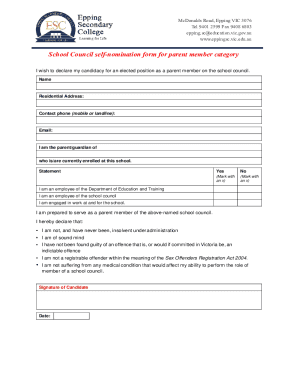 Fillable Online School Council self-nomination form for parent member ...