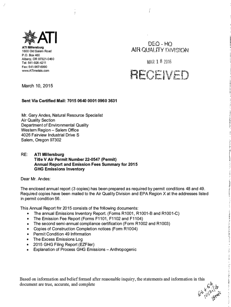 Fillable Online ATI Millersburg - Department of Environmental Quality ...