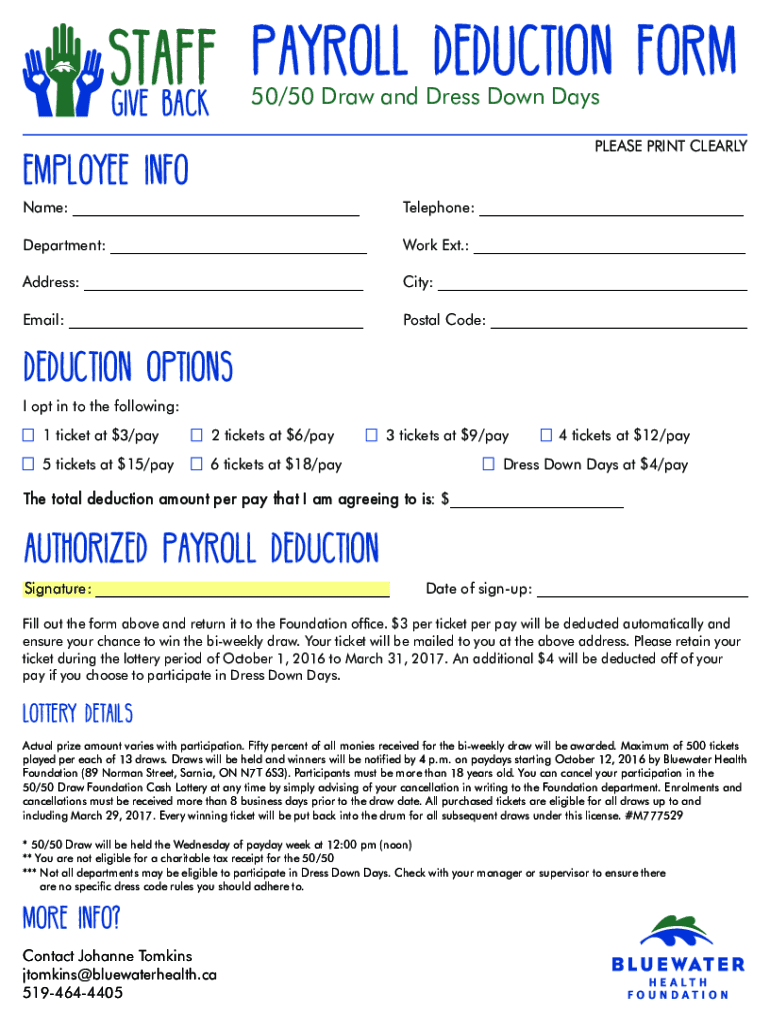 Fillable Online Staff Payroll Deduction Form Fax Email Print - pdfFiller