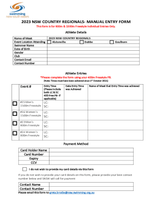 Fillable Online SWIMMING NSW MANUAL ENTRY FORM Fax Email Print - pdfFiller