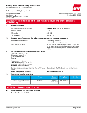 Fillable Online Page 1 of 9 Safety Data Sheet (SDS) According to the ...