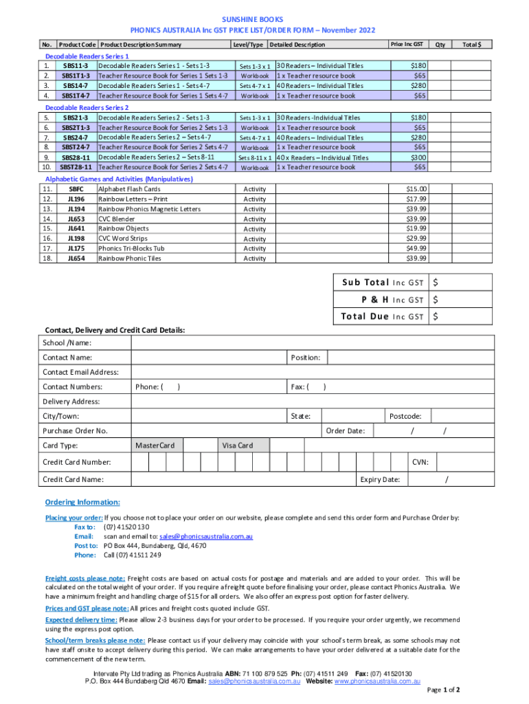 Fillable Online Sunshine Books Decodable Readers Series 1 Sets 1-3 Fax ...