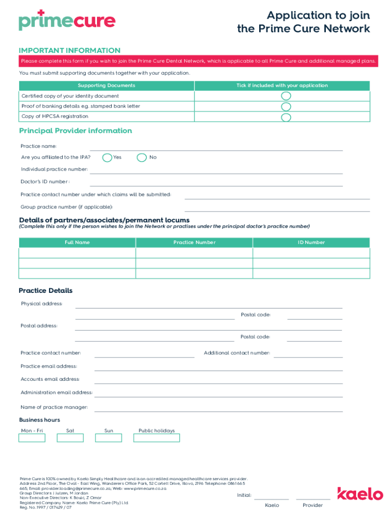 Fillable Online Prime Cure facilities and network providers Fax Email ...