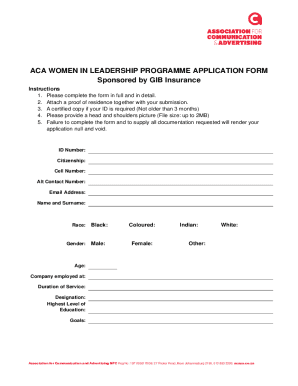Fillable Online aca women in leadership programme application form Fax ...