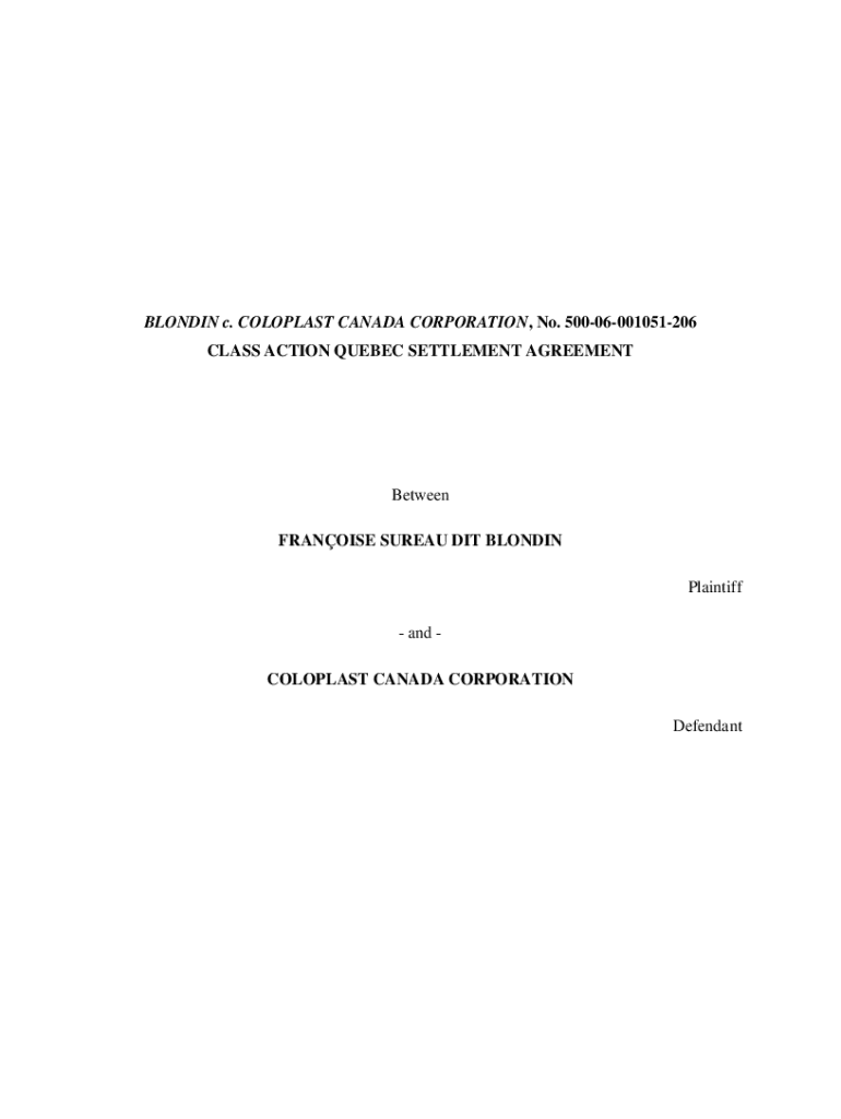 Fillable Online Privacy breach: Class action settlement agreement ...