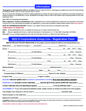 Fillable Online Information 2022 Tax Update Part 1 & 2 Registration ...