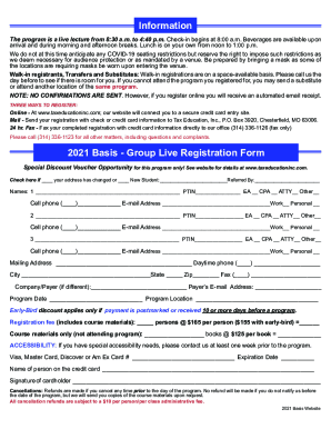 Fillable Online Information 2021 Basis - Group Live Registration Form ...