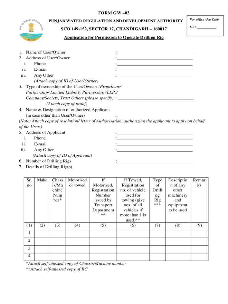 Fillable Online Application-Form-to-Operate-Drilling-Rig-GW-03. ... Fax ...