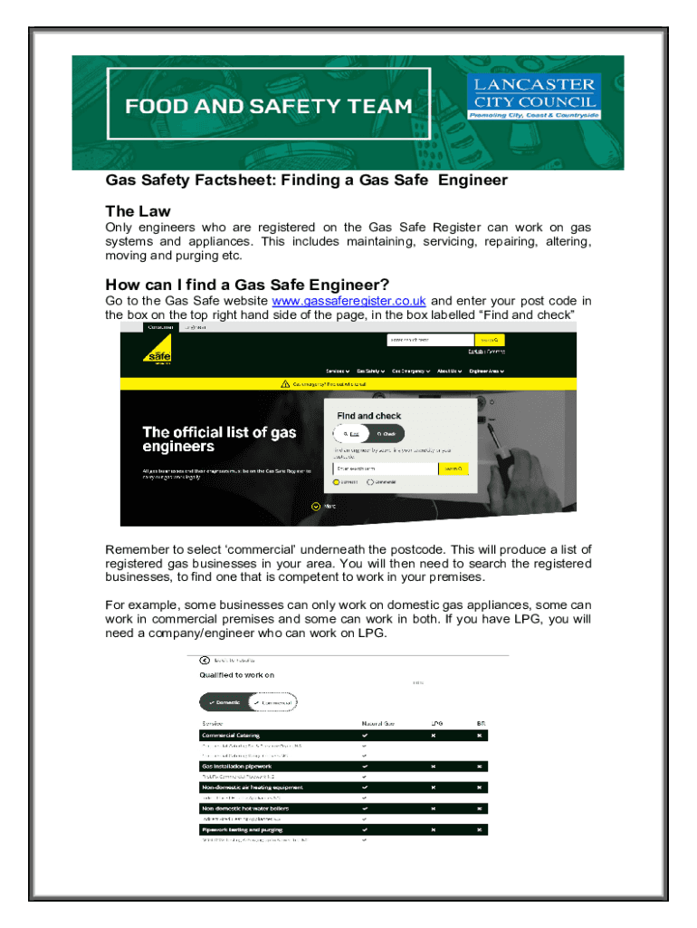 Fillable Online Gas Safety Factsheet: Finding a Gas Safe Engineer The ...