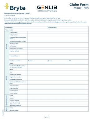 Fillable Online Claim Form - Motor Theft Fax Email Print - pdfFiller