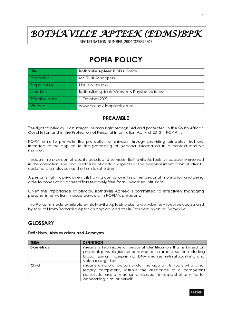 Fillable Online POPIA POLICY Fax Email Print - pdfFiller