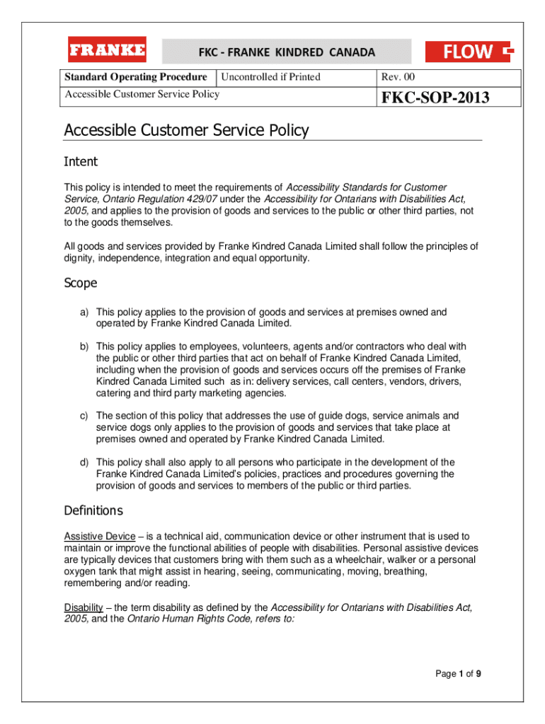 Fillable Online Ontario Public Service (OPS) accessible customer ...