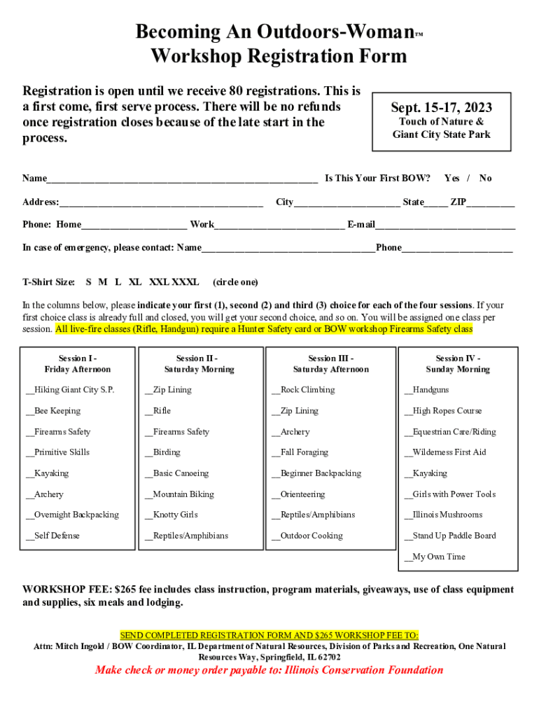 Fillable Online dnr illinois Register for Becoming an Outdoors-Woman (BOW) Southeast ... Fax ...