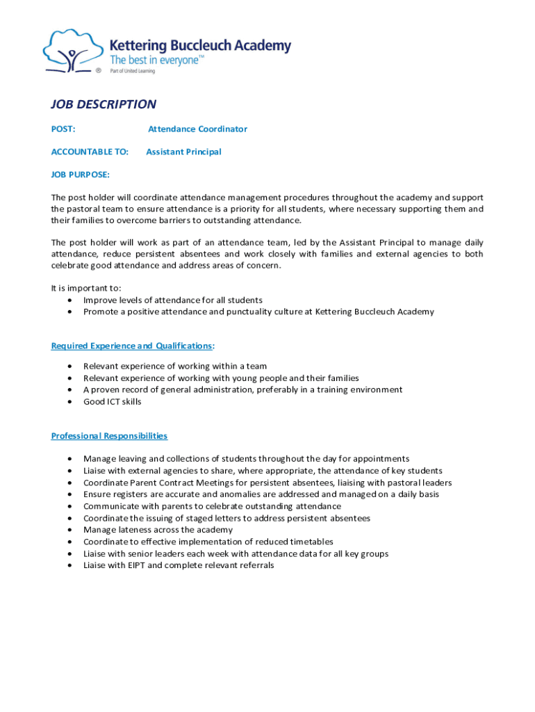 Fillable Online Job Description and Person Specification Pastoral ...