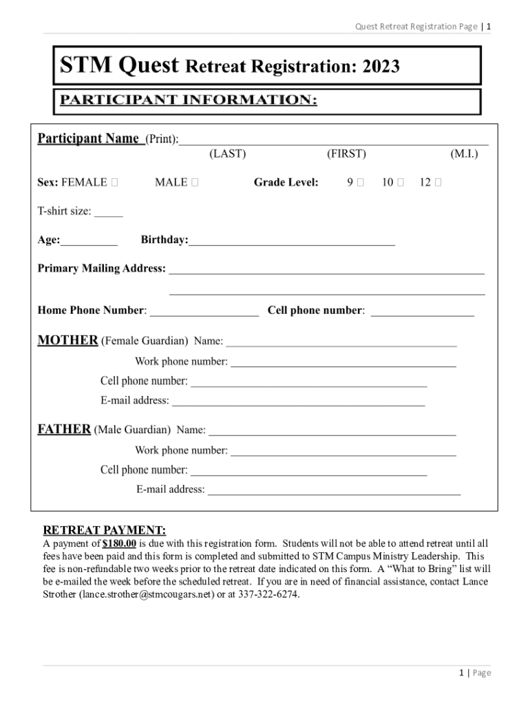 Fillable Online 2015 retreat registration form by Eastminster Church ...