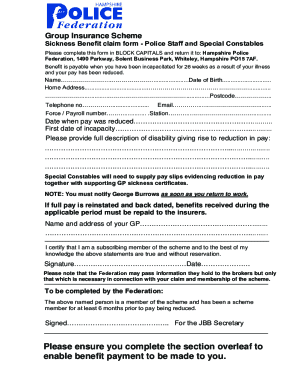 Fillable Online Police Sickness benefit claim form (Force version) with ...