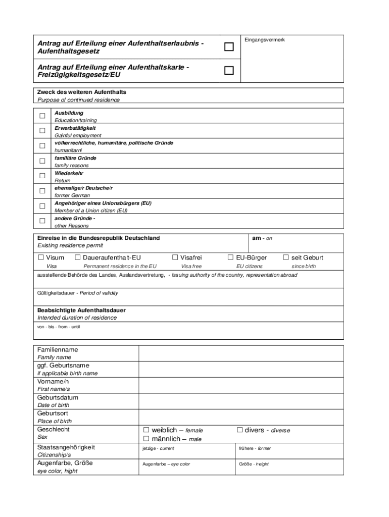 Ausfüllbar Online Aufenthaltskarte fr Familienangehrige von Brgern der ...