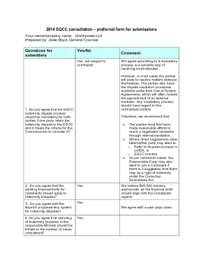 Fillable Online 2014 EGCC consultation preferred form for submissions Fax Email Print - pdfFiller