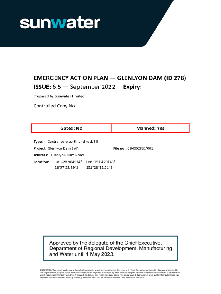 Fillable Online Glenlyon Dam Emergency Action Plan. Emergency Action ...
