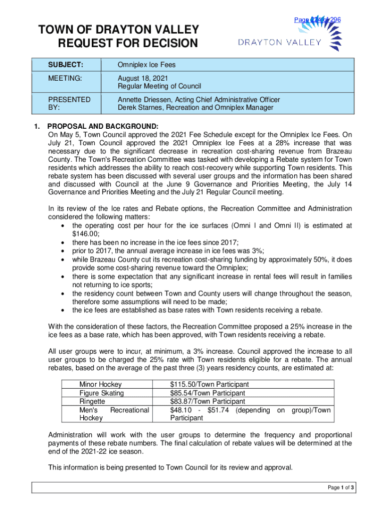 Fillable Online TOWN OF DRAYTON VALLEY REQUEST FOR DECISION Fax Email ...