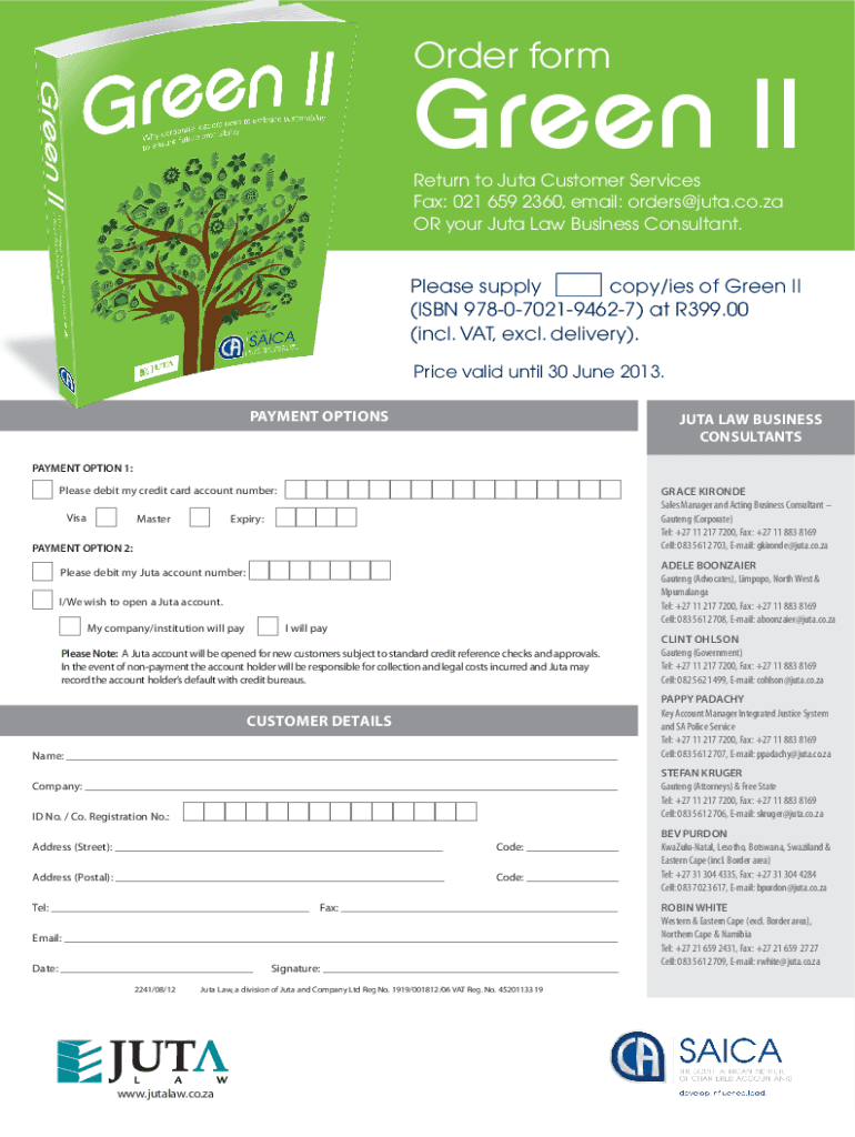 Fillable Online juta co order form the Botswana law reports Fax Email Print - pdfFiller
