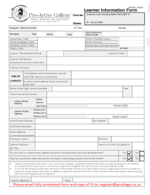 Fillable Online proactivecollege co Learner Information Form Fax Email Print - pdfFiller