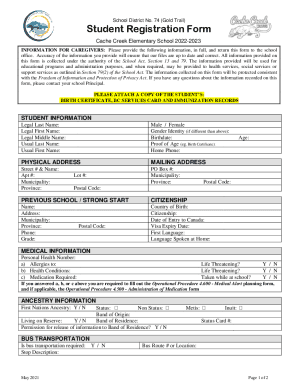 Fillable Online Student Registration Form - Cache Creek Fax Email Print - pdfFiller