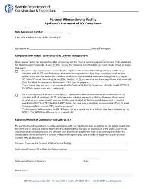 Fillable Online Seattle SDCI Form - Applicant Statement of FCC Compliance Personal Wireless ...