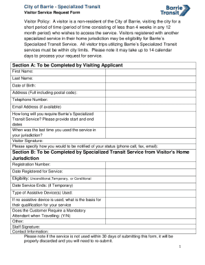 Fillable Online Specialized Transit - Visitor Service Request Form Fax ...