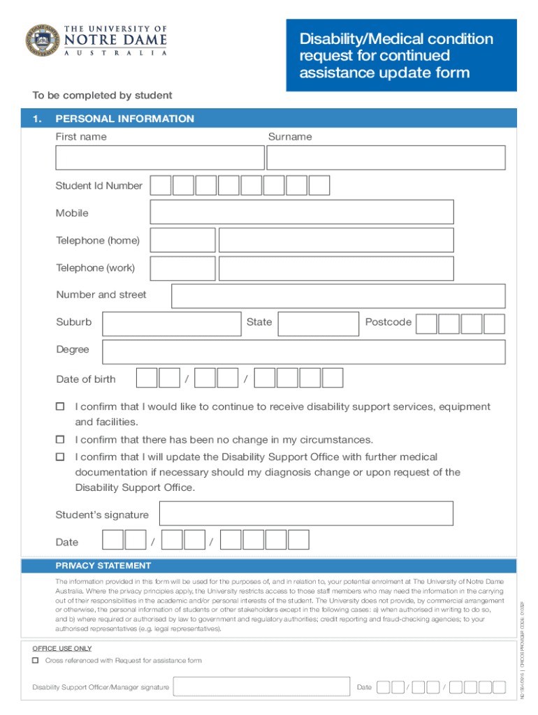 Fillable Online Disability/Medical condition request for continued ...