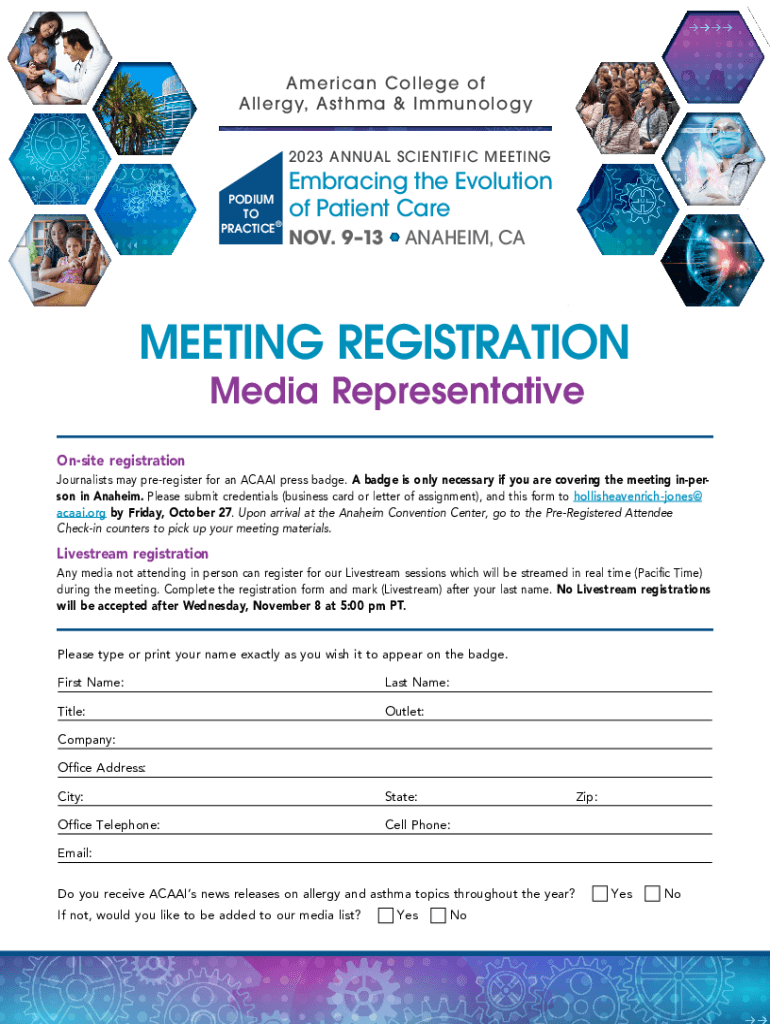 Fillable Online ACAAI 2023 Online Media Registration Form Fax Email ...