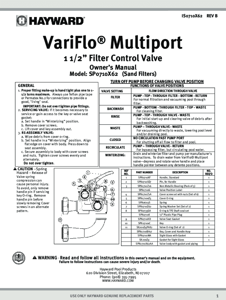 Fillable Online How to REPAIR and Service your HAYWARD Vari-Flow Valve ...