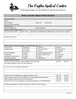 Fillable Online TRAVEL VACCINE CONSULTATION CHECKLIST Fax Email Print ...
