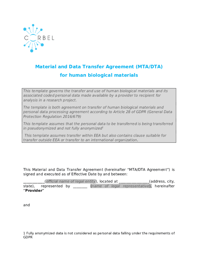 Material and Data Transfer Agreement (MTA/DTA) for ... Doc Template ...
