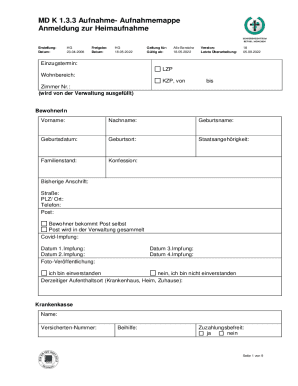 Ausfüllbar Online MD K 1.3.3 Aufnahme- Aufnahmemappe Anmeldung zur ... Fax Email Drucken - pdfFiller