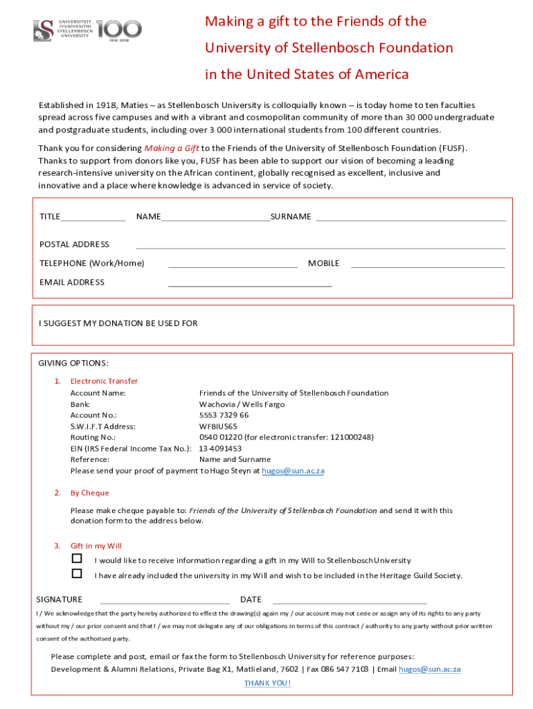 Fillable Online Donation form FUSF.docx Fax Email Print - pdfFiller
