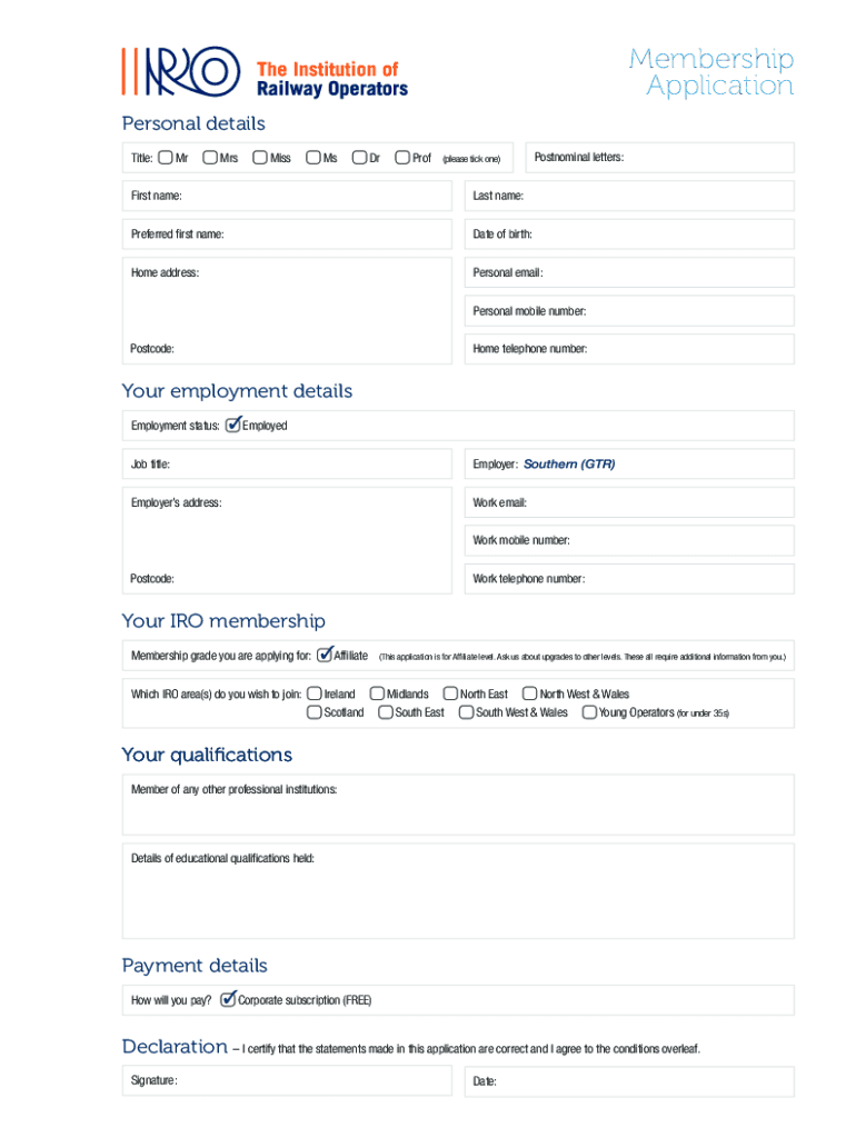 Fillable Online Fillable Online MEMBERSHIP APPLICATION FORM First ...