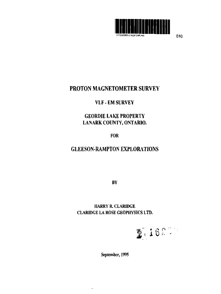Fillable Online PROTON MAG SURVEY VLF-EM SURVEY GEORDIE LAKE PROP ...