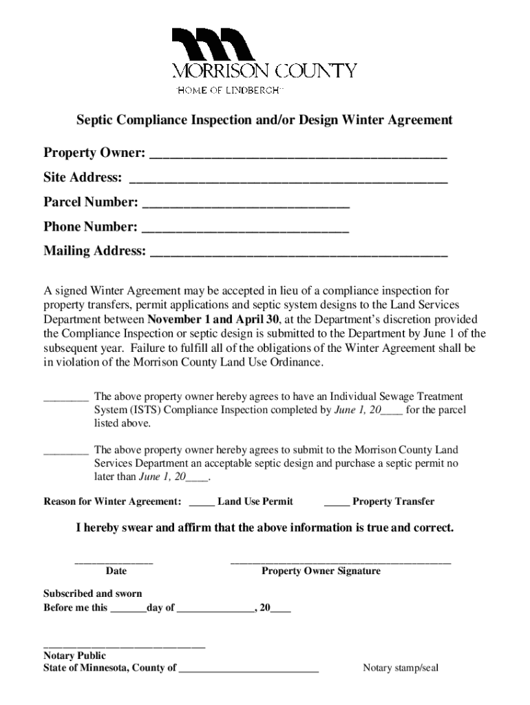 Fillable Online Septic Compliance Inspection and/or Design Winter ...