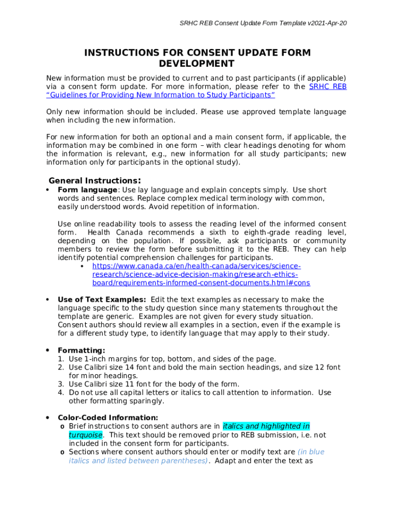 Instructions for Consent UPDATE Development Doc Template | pdfFiller
