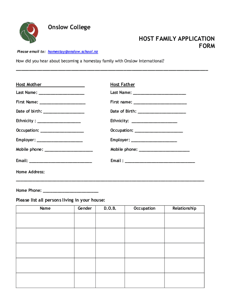 Fillable Online Host Family ApplicationBecome a Host for International ...