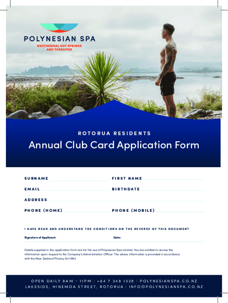 Fillable Online Annual Club Card Application Form Fax Email Print ...