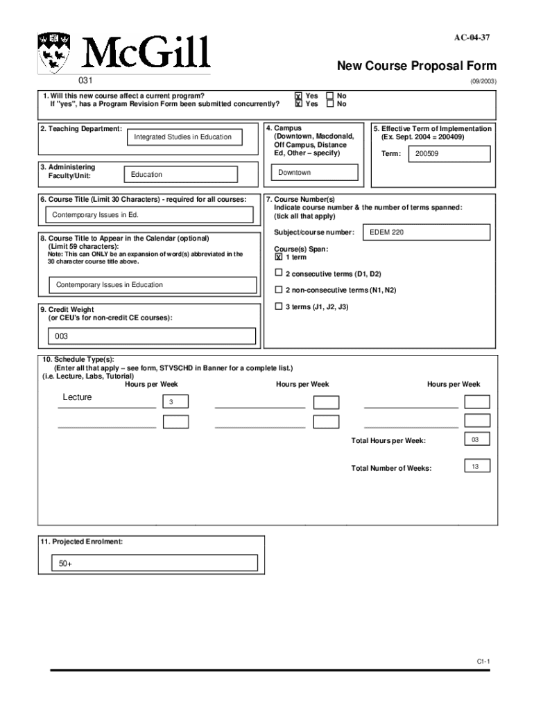 Fillable Online EDEM 220 - Revised Course Proposal Form Fax Email Print - pdfFiller