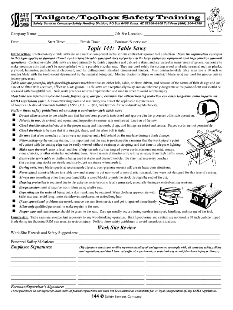 Fillable Online Topic 144: Table Saws Fax Email Print - pdfFiller