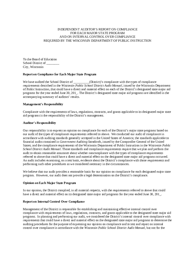 INDEPENDENT AUDITORS' REPORT ON COMPLIANCE ... - dpi wi Doc Template ...