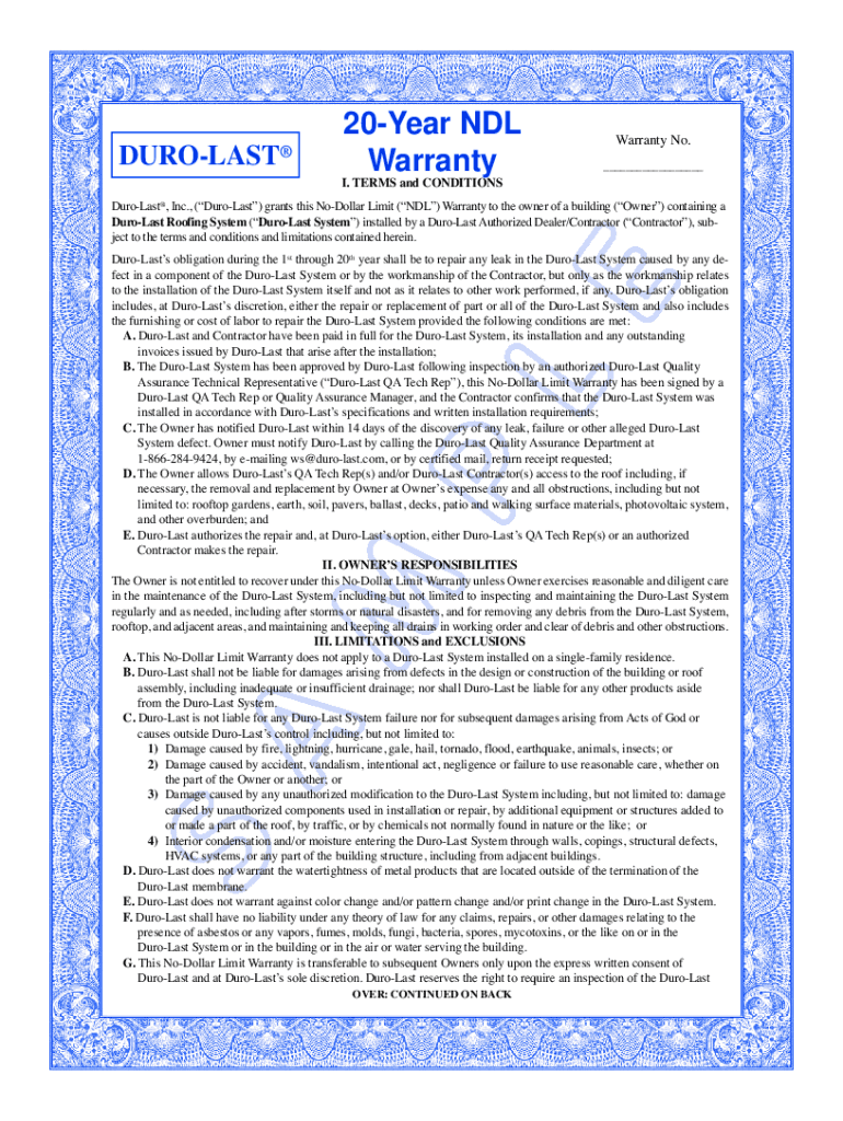 Fillable Online 15-Year NDL Warranty - Core Property Solutions Inc Fax ...
