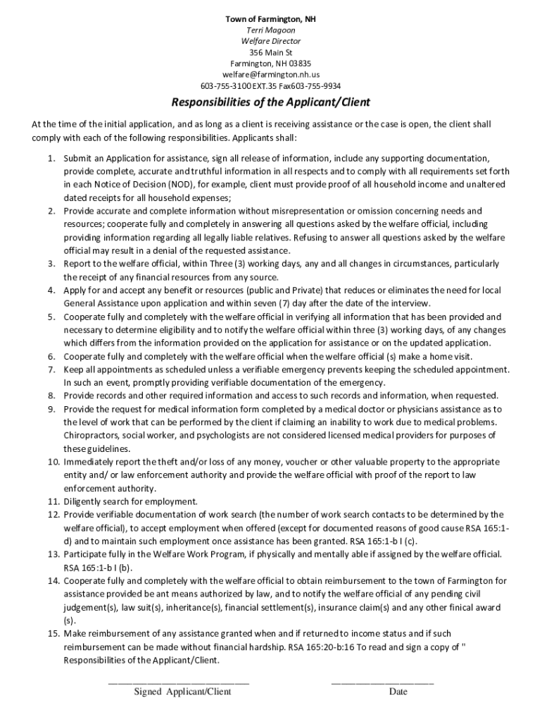 Fillable Online Responsibilities of the Applicant/Client Fax Email Print - pdfFiller