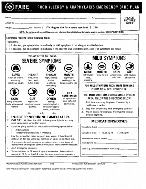 Fillable Online food allergy & anaphylaxis emergency care plan Fax ...
